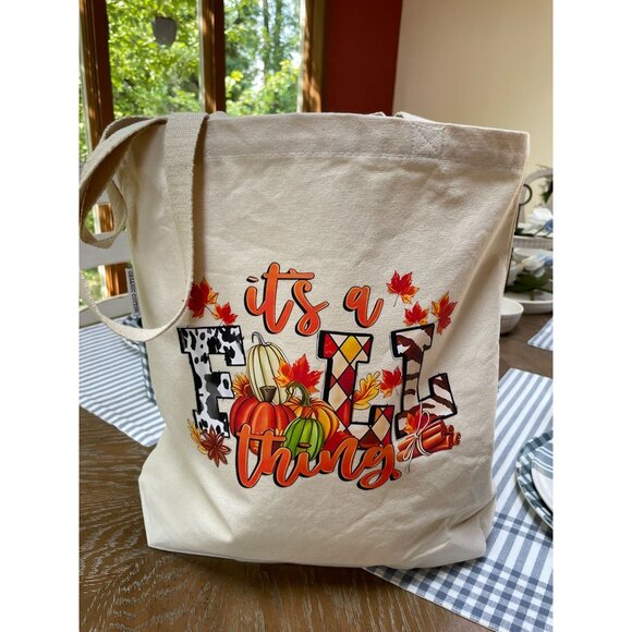 Hand Crafted | Bags | Fall Season Pumpkin Leaves Canva Tote Bag Organic ...